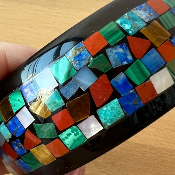 Jewelry | Vintage Wide Plastic Resin Bangle Bracelet Malachite Lapis ...